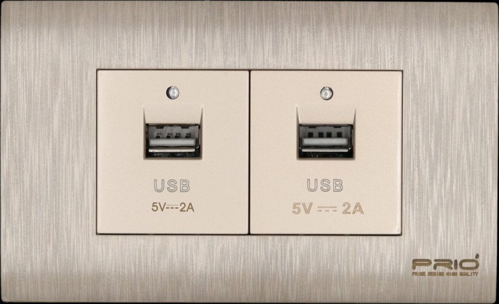 Gold Golden Plastic Plate USB 2.0A + USB 2.0A - Switch TH