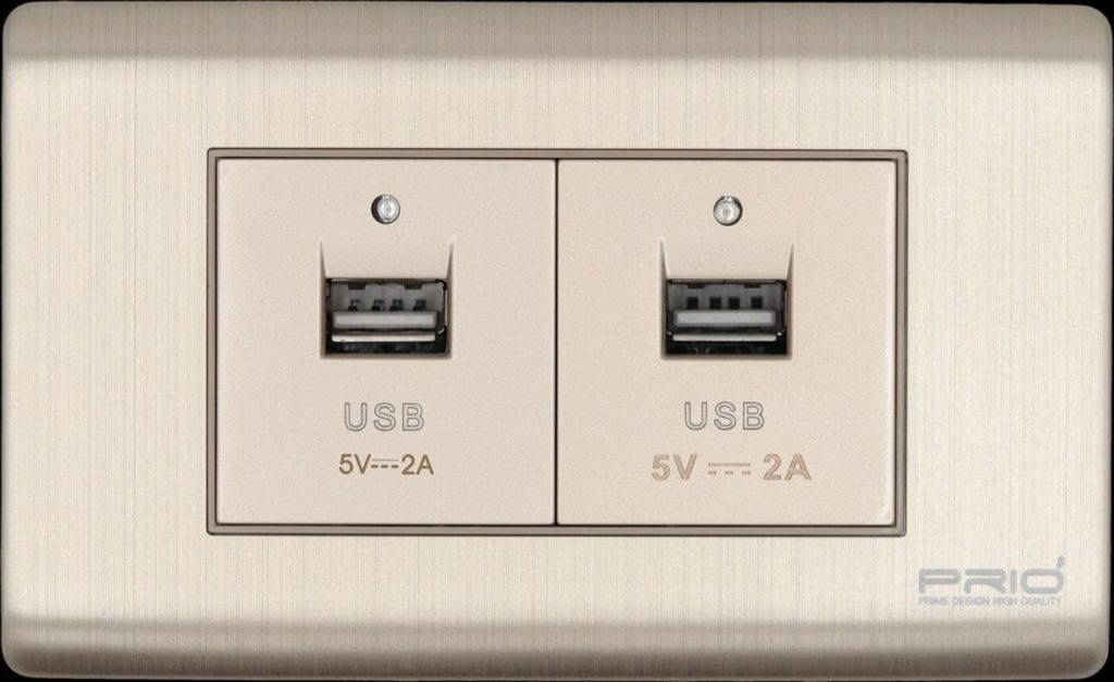 Premium Golden Aluminum Plate USB 2.0A + USB 2.0A - Switch TH